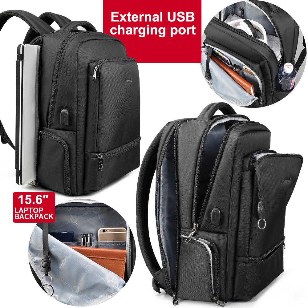 6-Pocket Laptop Backpack with USB Charging - T-B3585 Organization ...